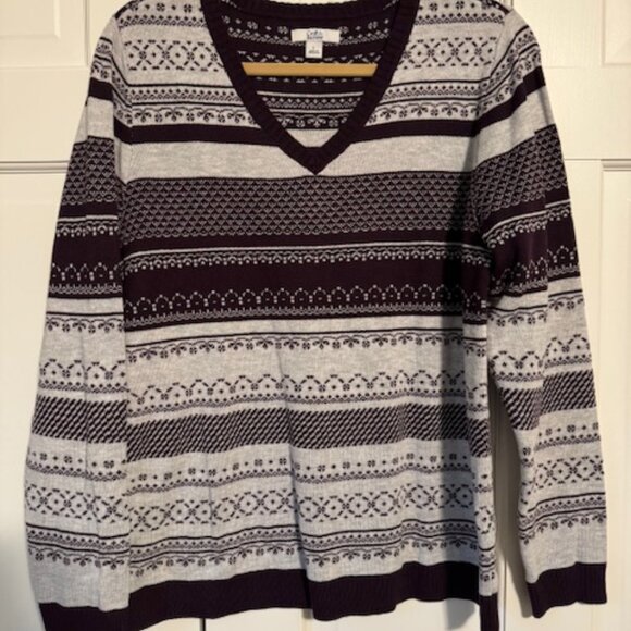 croft & barrow | Sweaters | Croft Barrow Purple Gray V Neck Sweater L ...